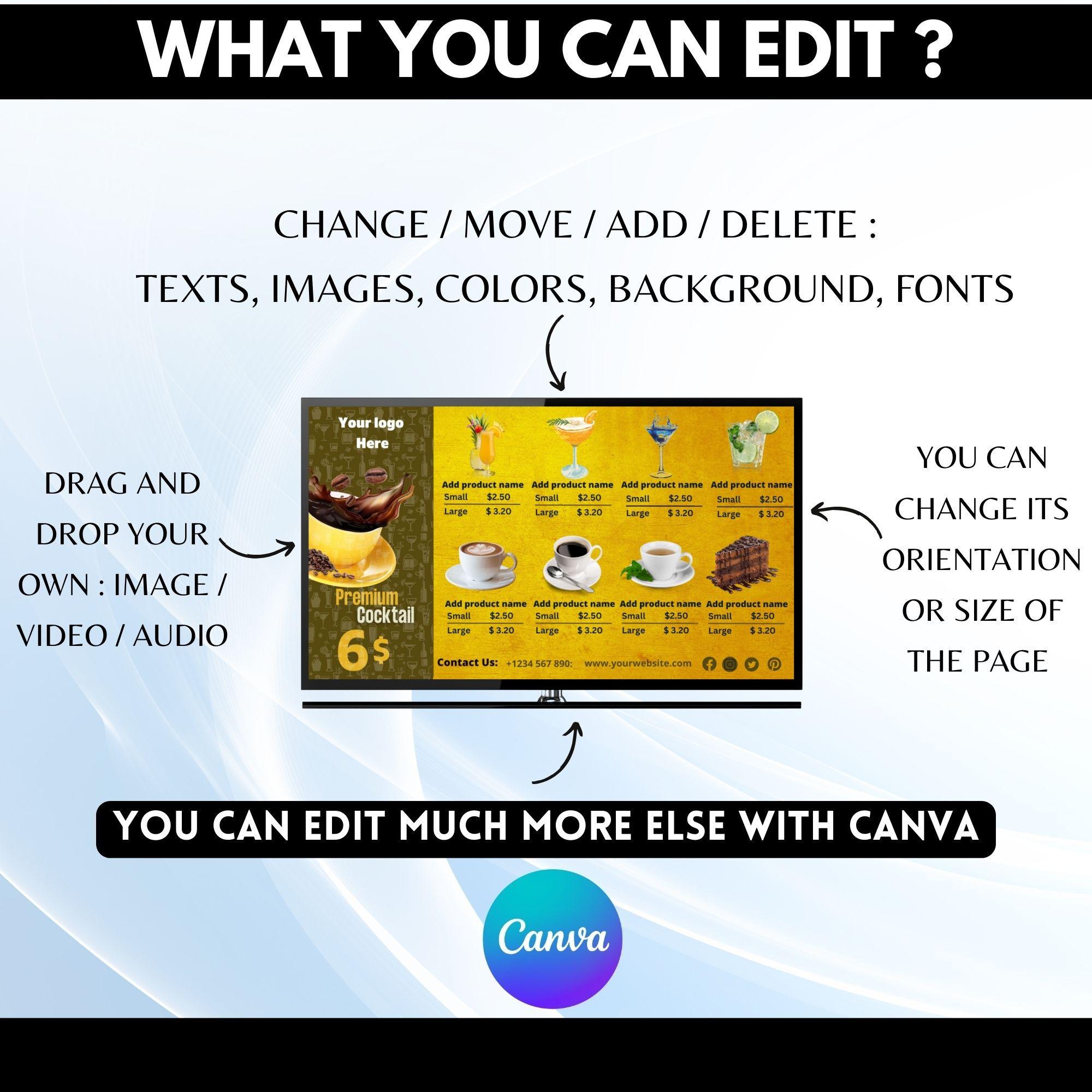 Cocktail Modern Tv Menu Board, TV Menu Board , Coffee Menu, Editable ...