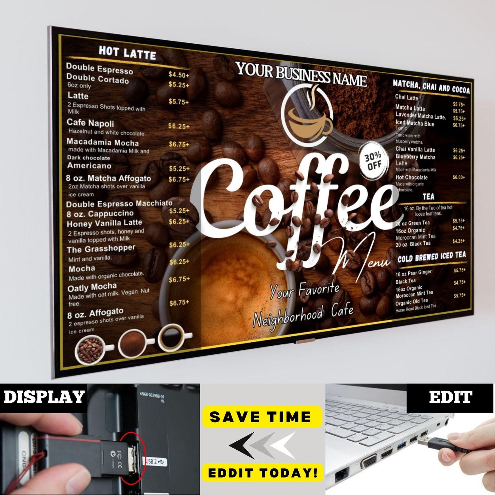 Coffee Menu Board, Easy DIY Digital Menu Board, Cafe Menu, Tv Menu ...