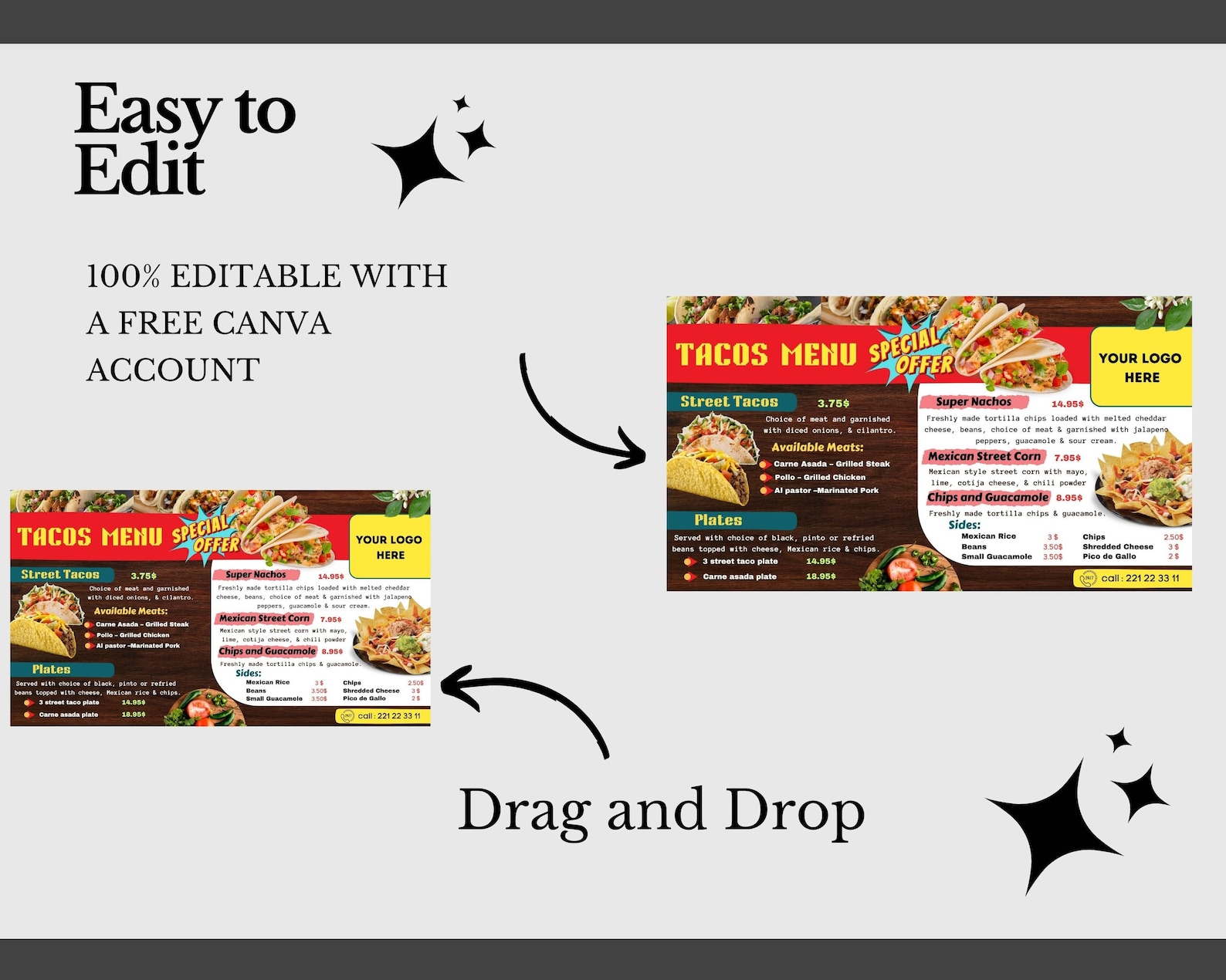 Taco Menu Board Template, Digital Menu Board, Restaurant Menu Board ...