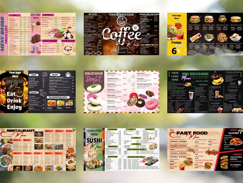 Top +20 Editable Canva Restaurant Menu Boards Bundle | Digital TV Menu ...