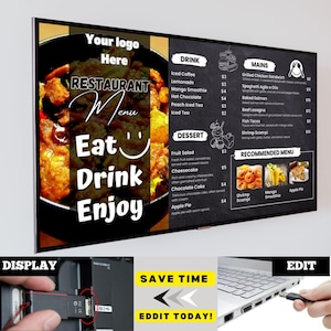 Restaurant TV Menu Board Template: Editable Canva Design - Etsy