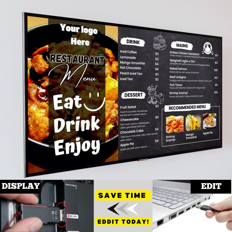 Restaurant TV Menu Board Template: Editable Canva Design - Etsy