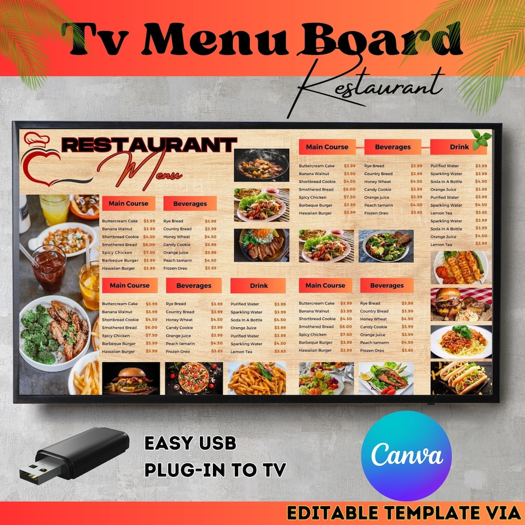 Restaurant TV Menu Board Template: Editable Digital Signage - Etsy