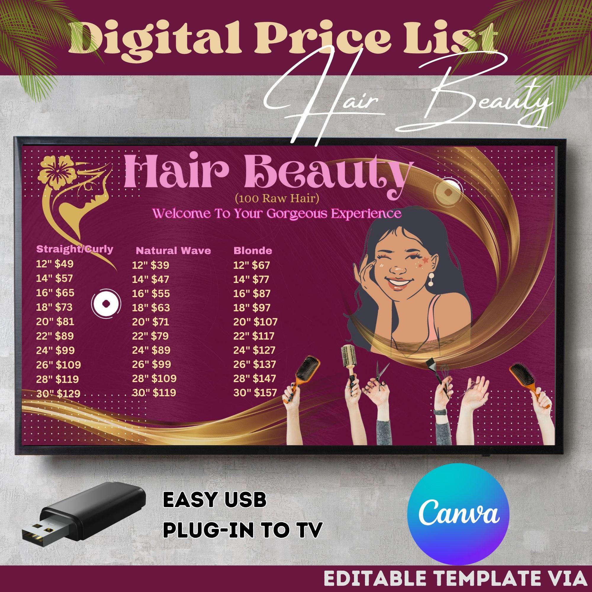 Hair Salon Price List TV Menu Board: Editable Canva Template - Etsy