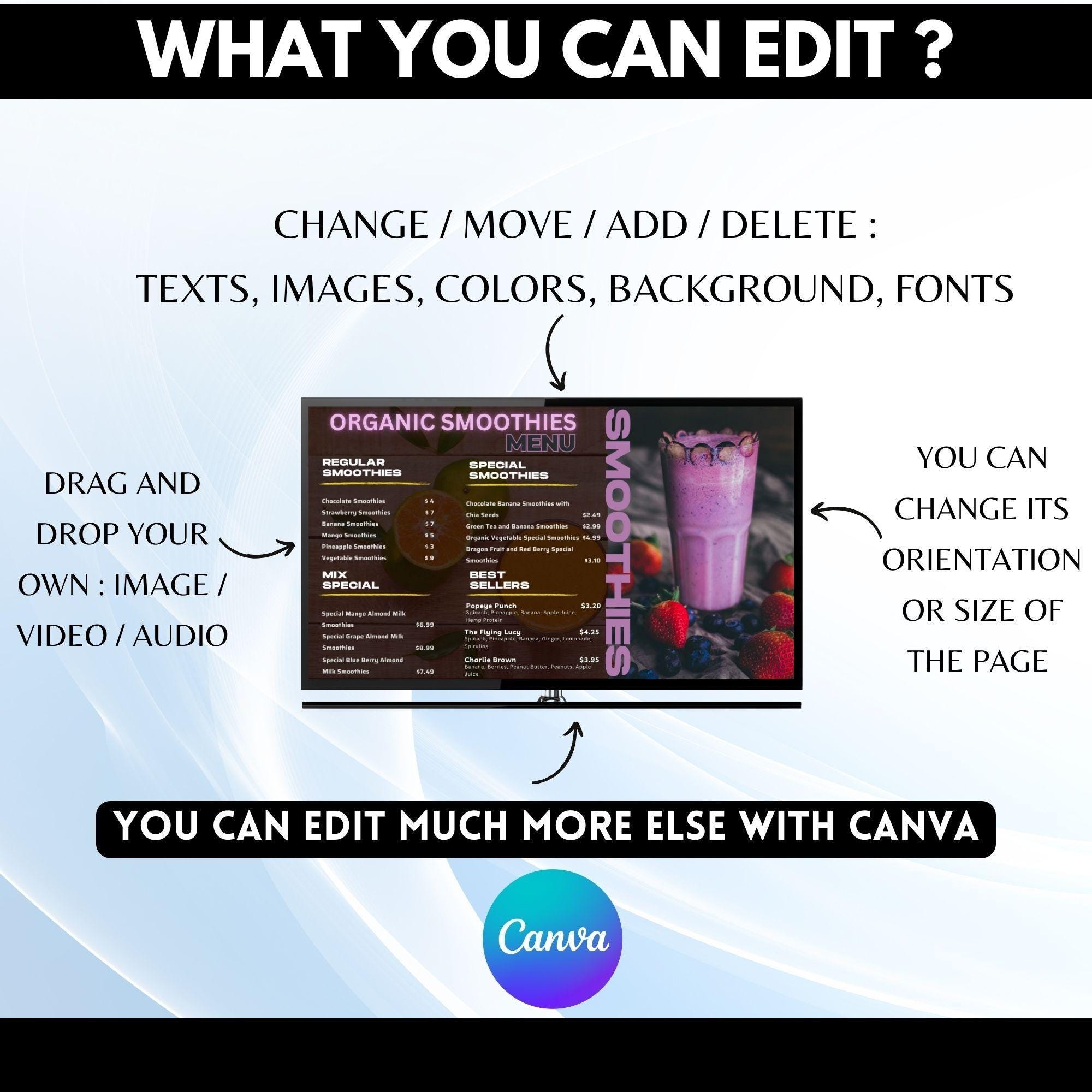 Smoothie Digital Menu Board Design for TV | Tv Menu Board ...
