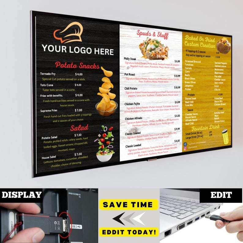 Potato Snacks Menu Board, Digital Menu Board, Potato Bar Menu, TV Menu ...