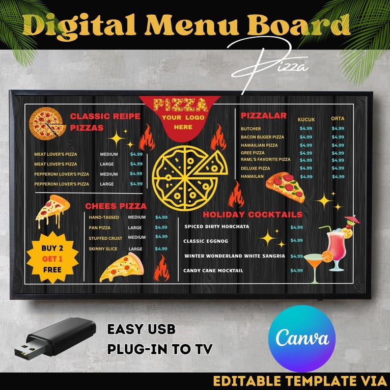 Pizza Menu Board, Pizza Tv Menu, Pizza Digital Menu, TV Menu Board ...