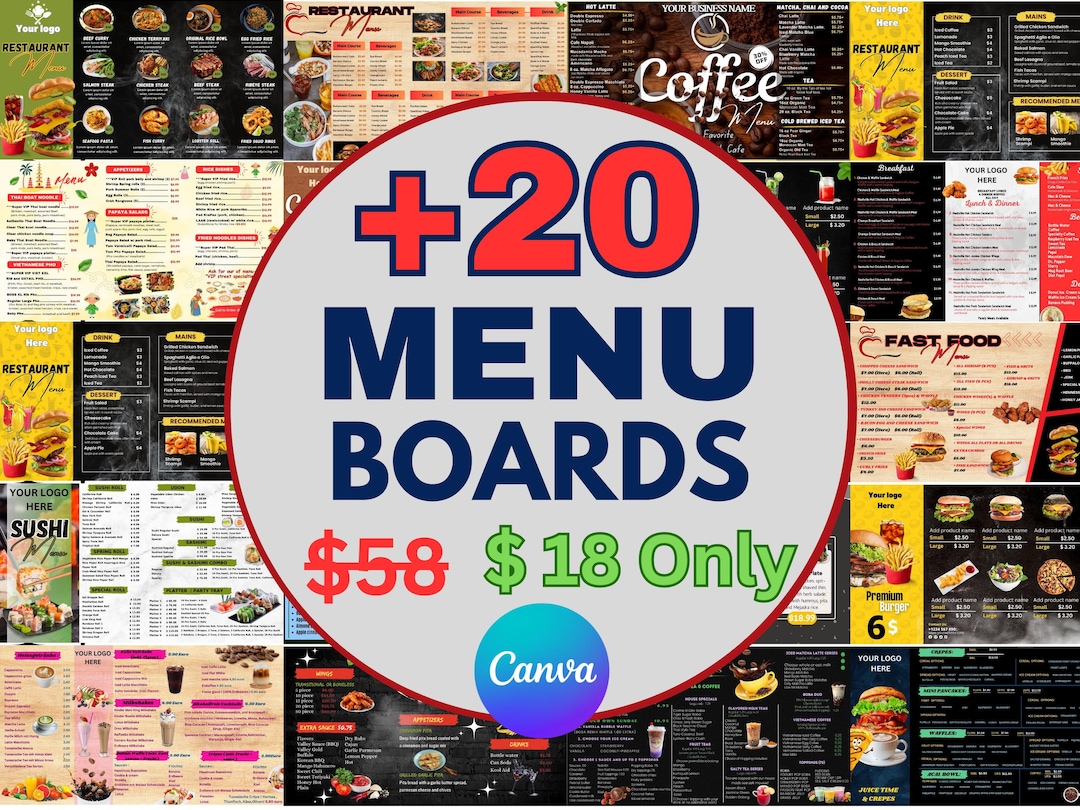 Top +20 Editable Canva Restaurant Menu Boards Bundle | Digital TV Menu ...