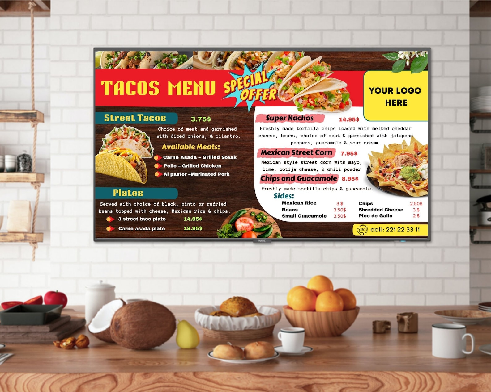 Taco Menu Board Template, Digital Menu Board, Restaurant Menu Board ...