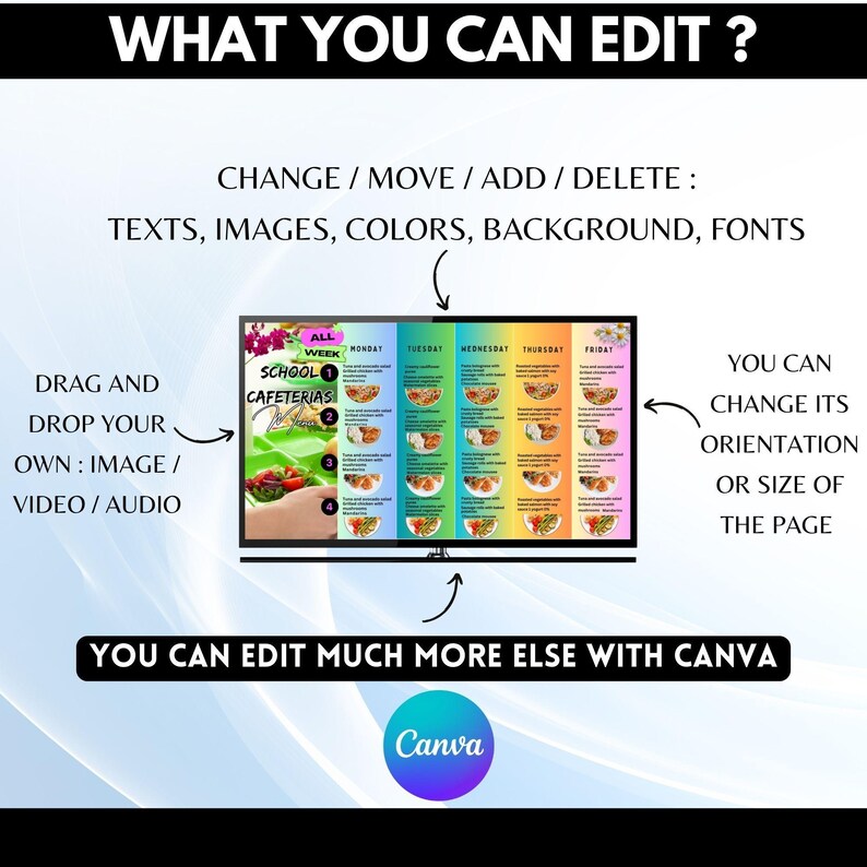 Scool Cafeteria Menu Board, TV Menu Board, Menu Design Ideas, Menu ...