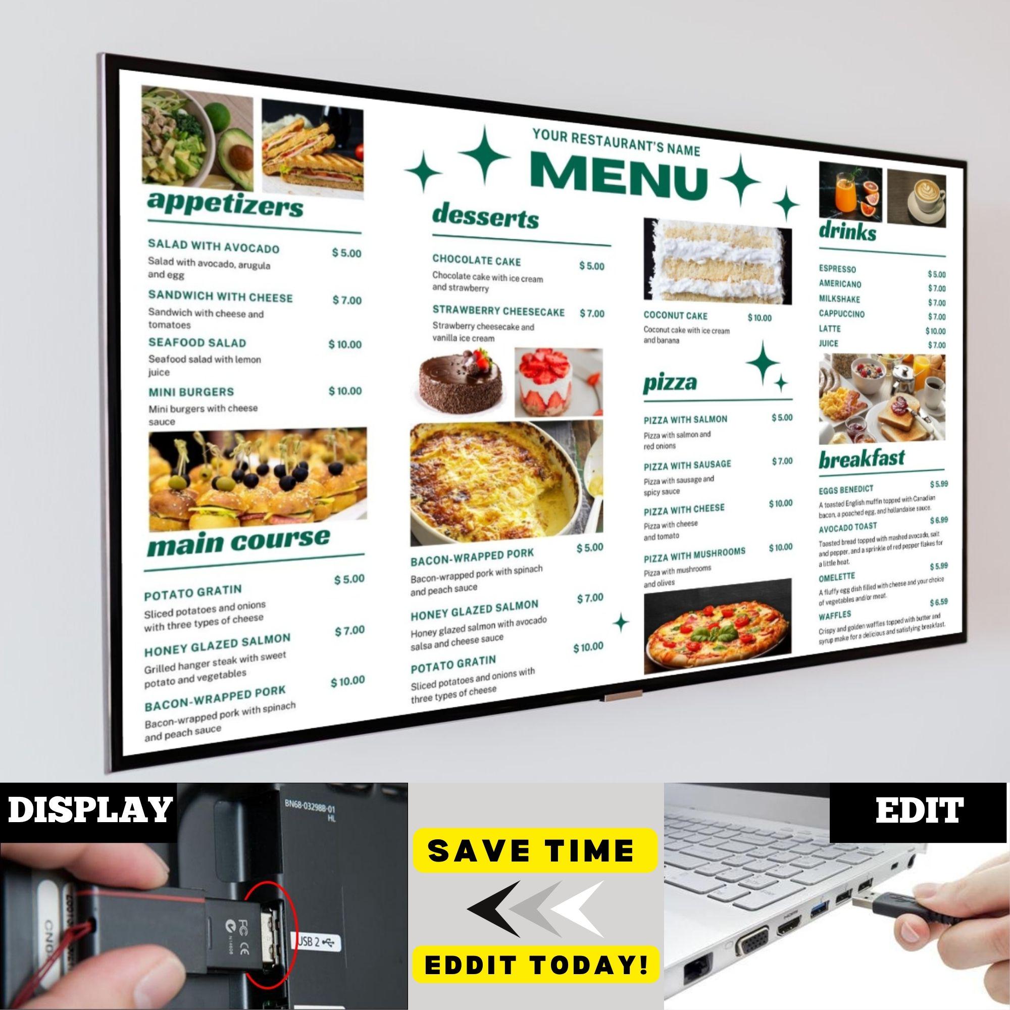 TV Menu Board for Restaurant, Restaurant Menu Display Screen, Digital ...