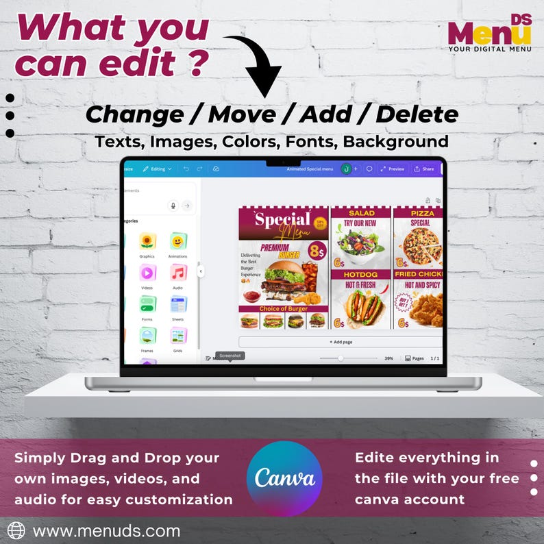 Animated Restaurant Menu Board Template, Editable Canva Design (digital ...