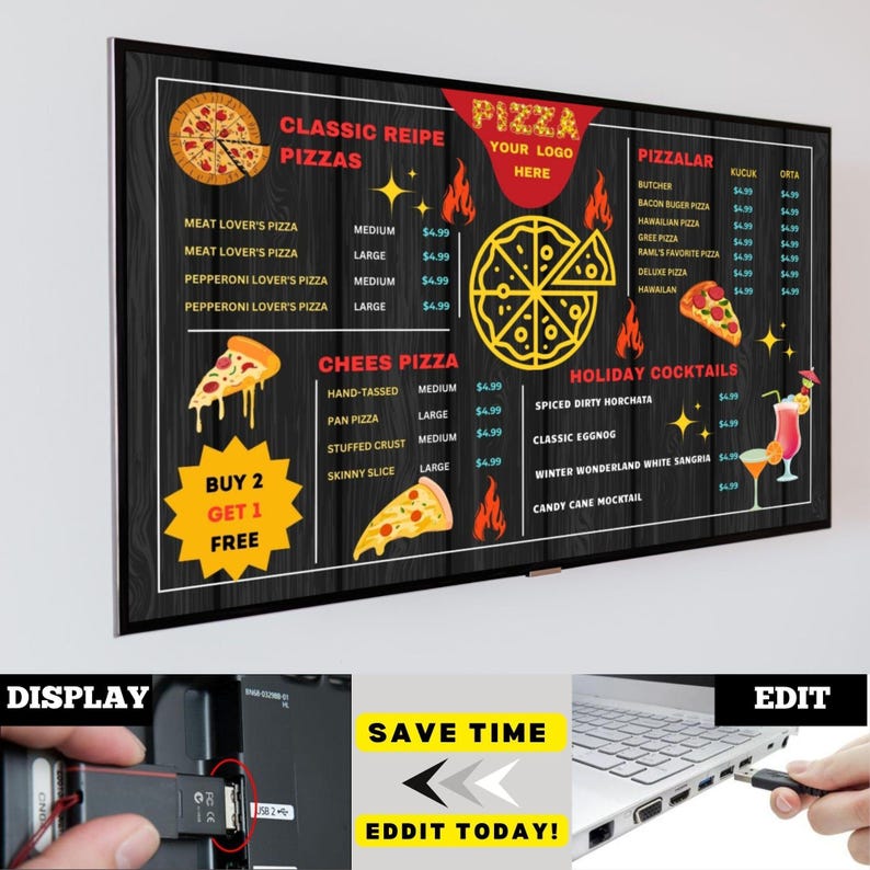 Pizza Menu Board, Pizza Tv Menu, Pizza Digital Menu, TV Menu Board ...