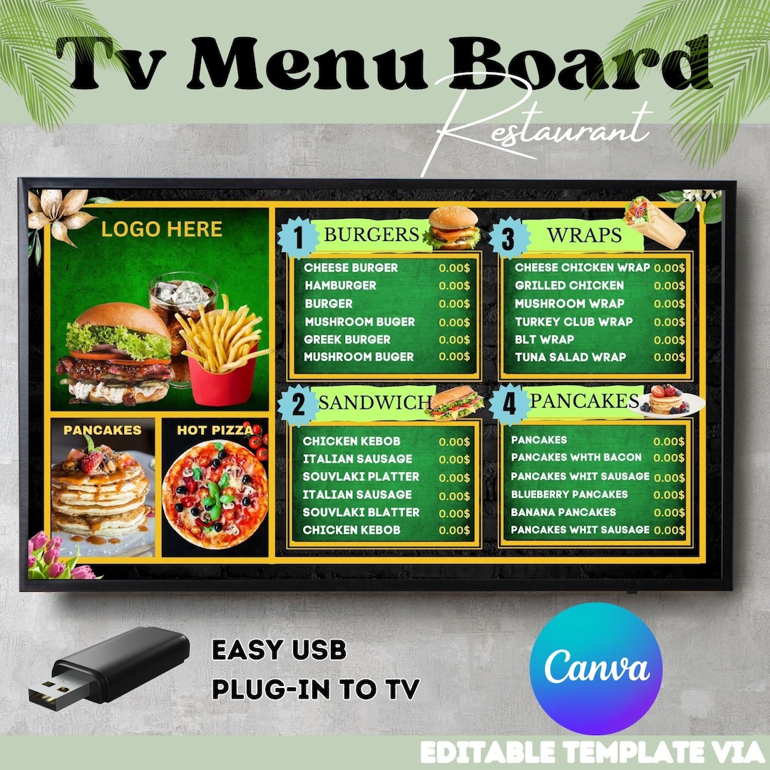 Restaurant TV Menu Board Template: Modern Design (canva Editable) - Etsy