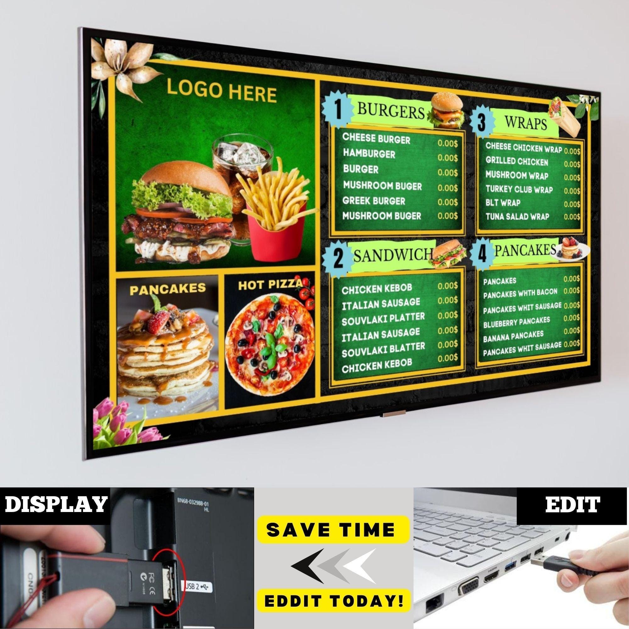 Restaurant TV Menu Board Template: Modern Design (canva Editable) - Etsy