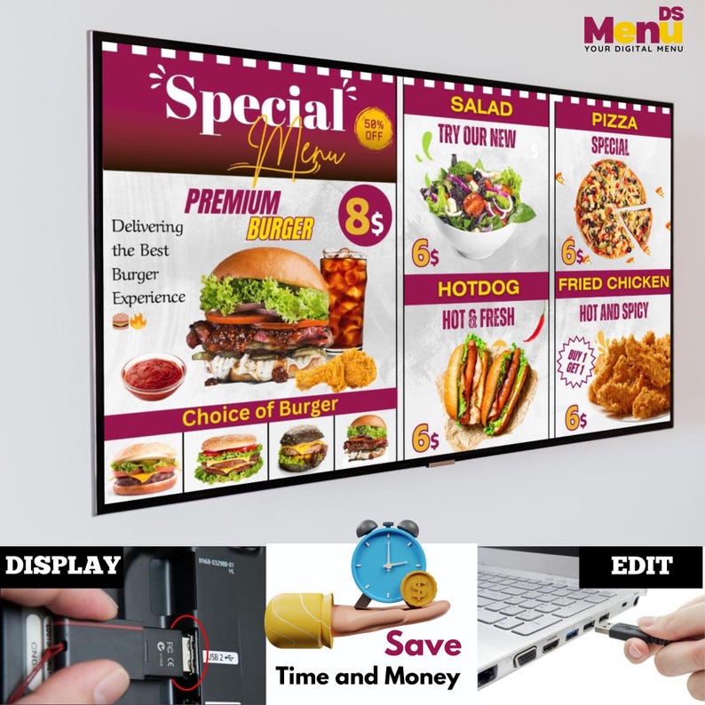 Animated Restaurant Menu Board Template, Editable Canva Design (digital ...