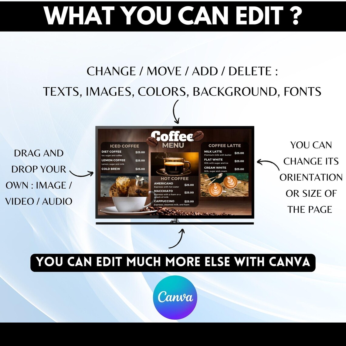 Coffee Menu Board, Easy DIY Digital Menu Board, Cafe Menu, Tv Menu ...