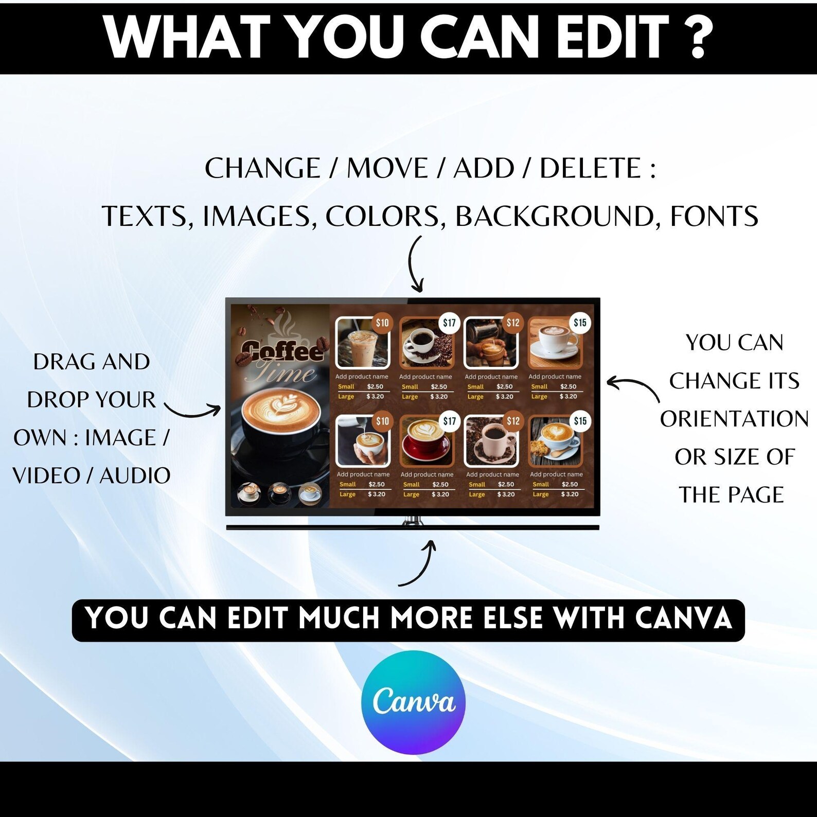 Digital Cafe Menu Template, Coffee Shop TV Board, Editable Menu Design ...