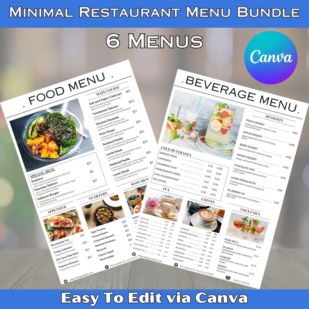 Restaurant Menu Bundle: Editable Canva Food & Beverage Templates ...