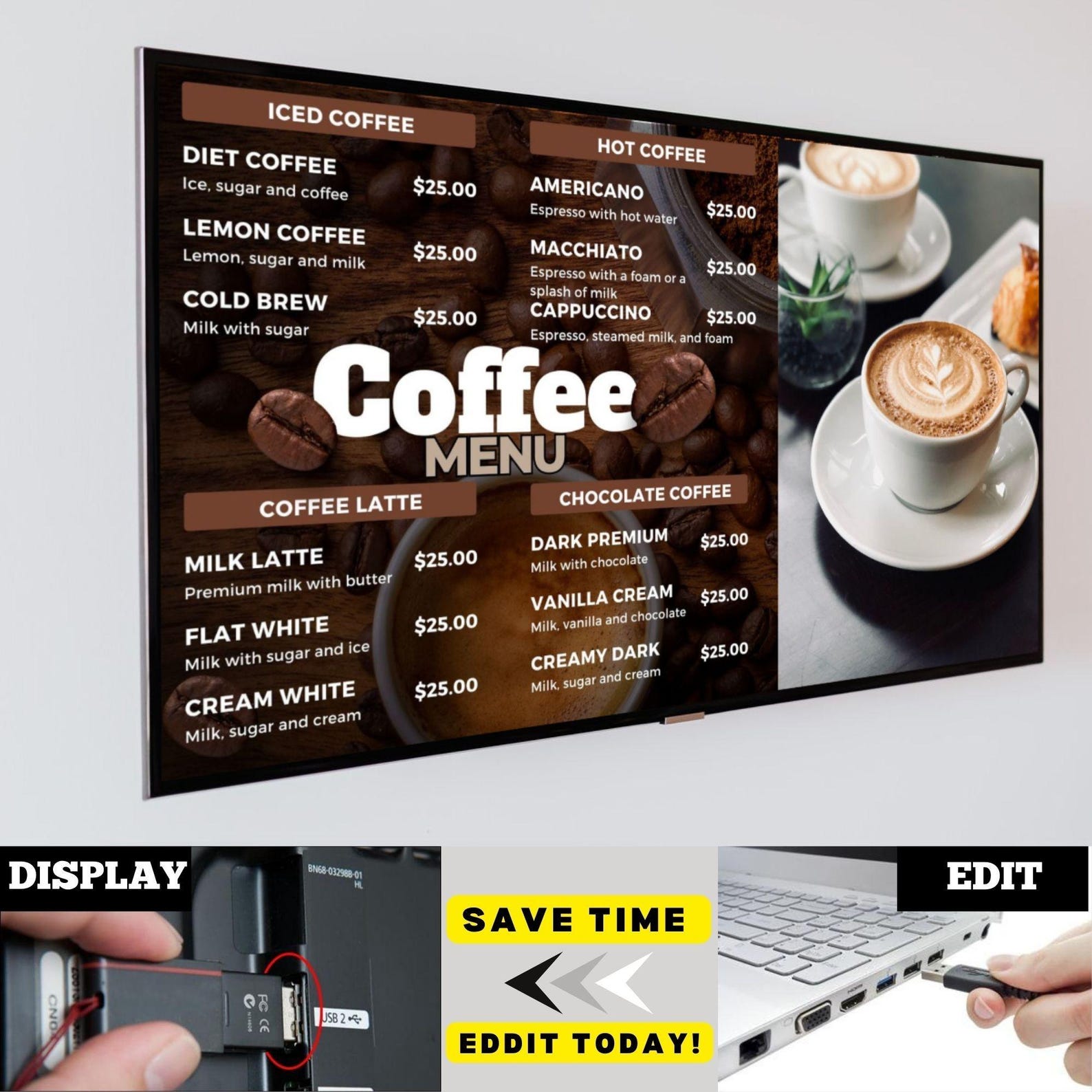Digital Menu Board for Coffee Shops and Cafés – Modern & Customizable ...
