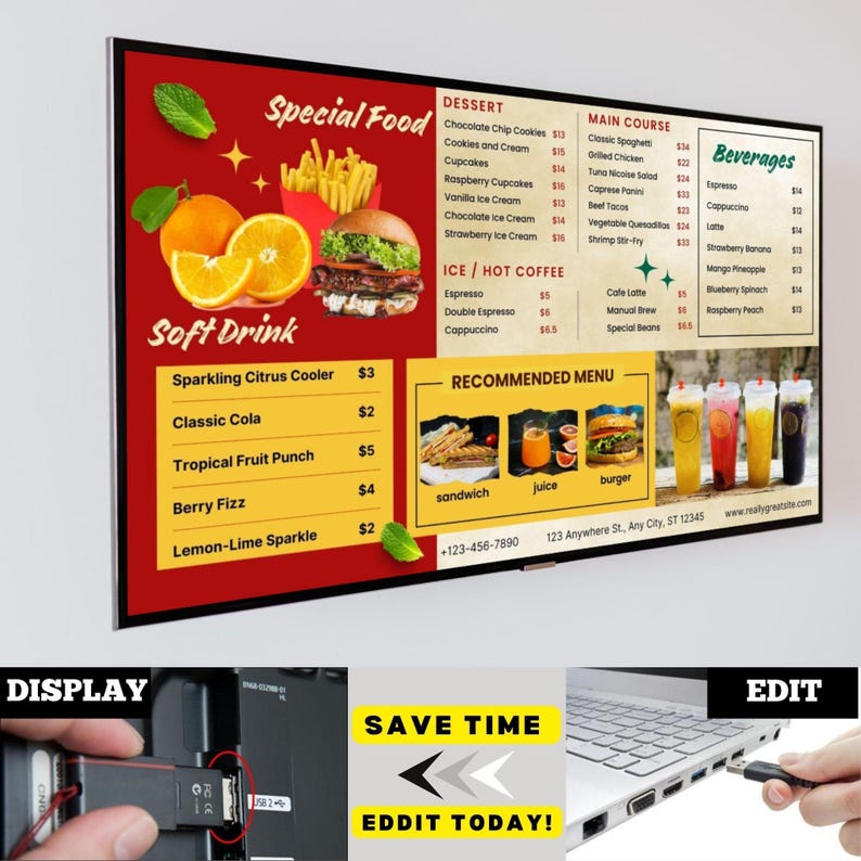 Restaurant Digital Menu Board Template: Modern TV Signage (1920x1080px ...