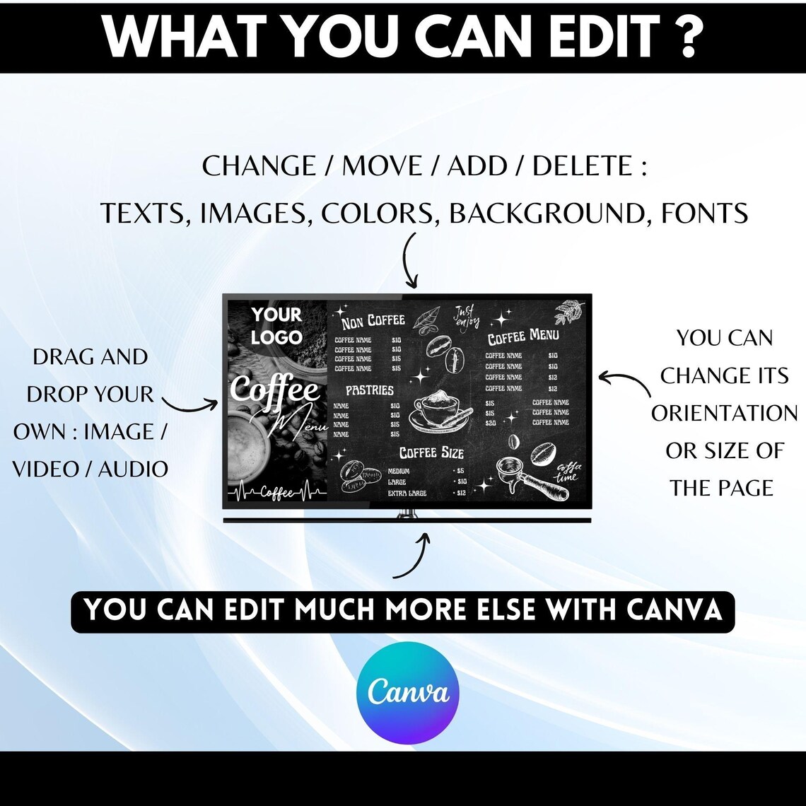 Coffee Shop Digital Menu Board Template: Easy DIY Cafe TV Menu (PDF) - Etsy