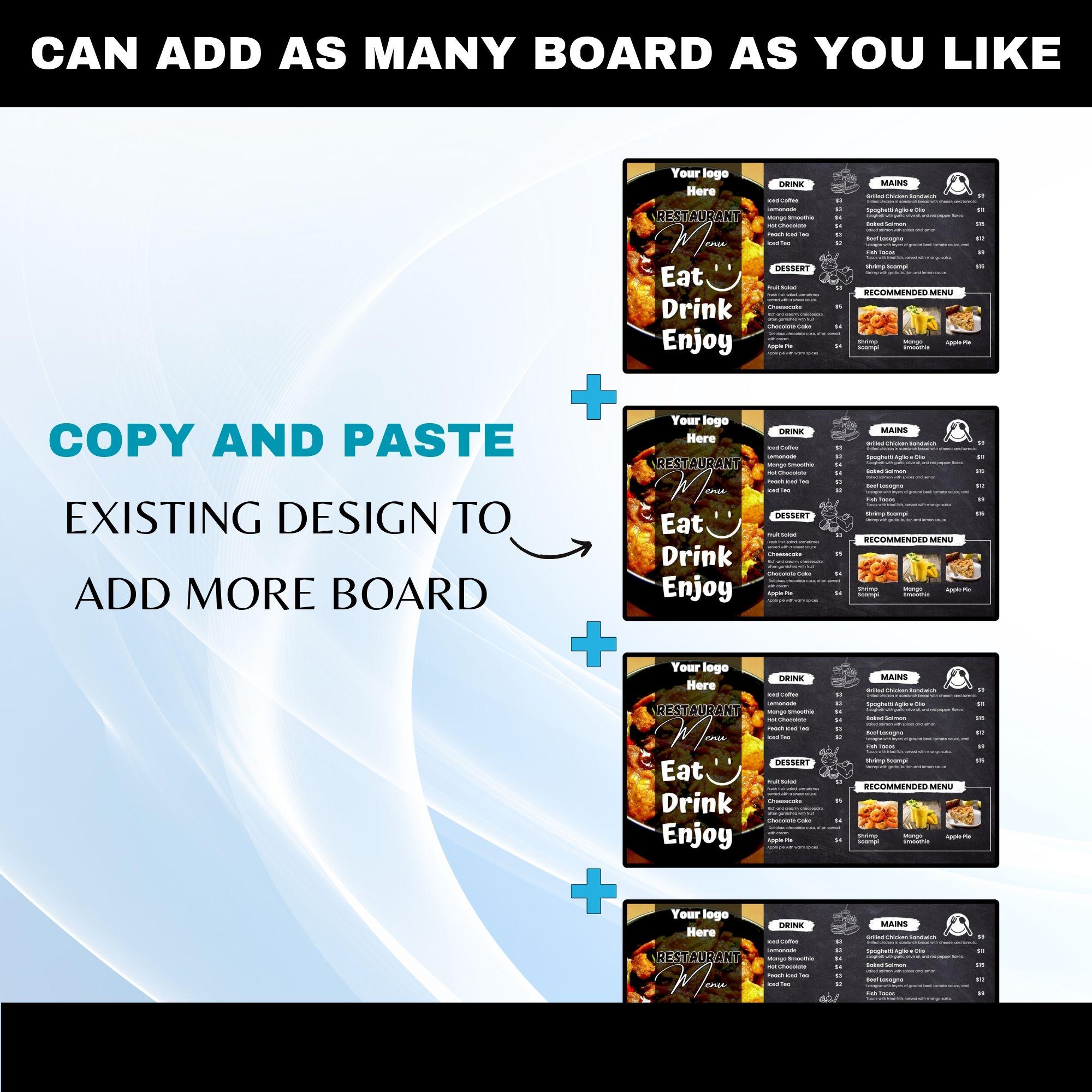 Restaurant TV Menu Board Template: Editable Canva Design - Etsy