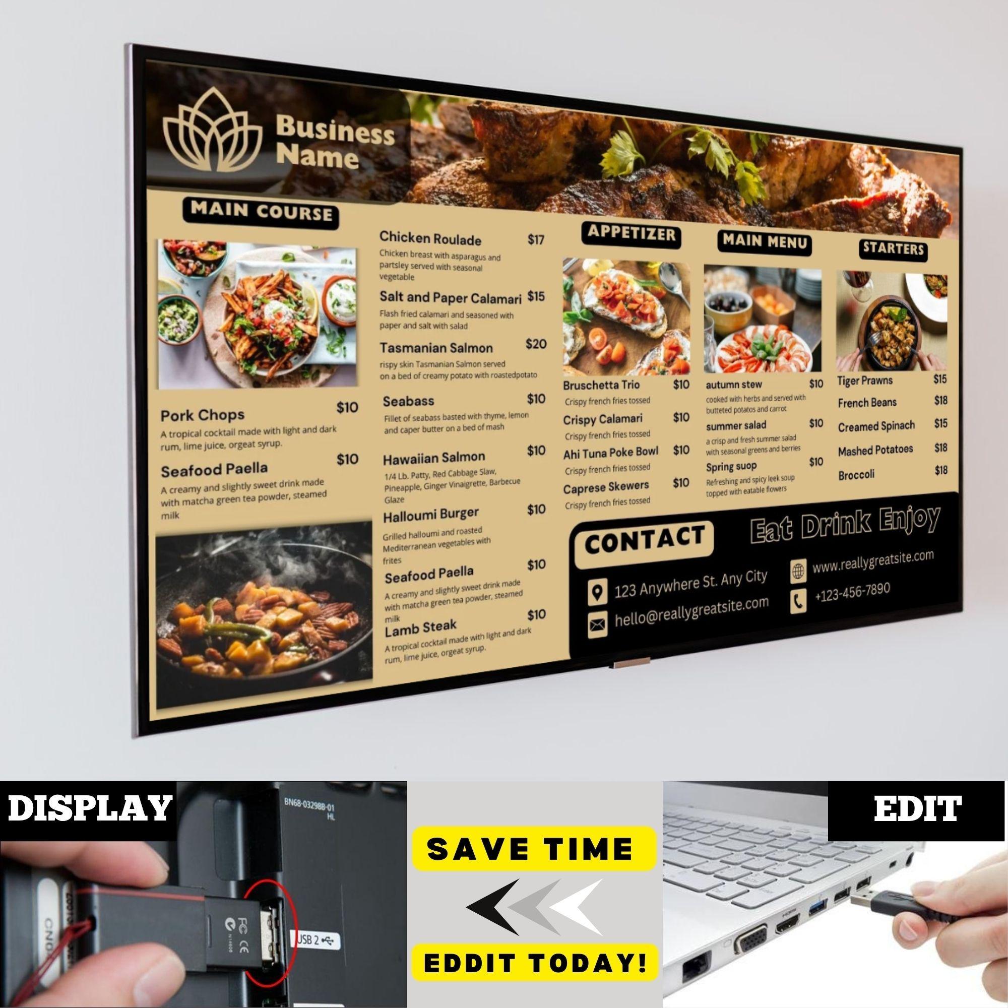 Food and Beverage Digital Menu Board Bundle | Editable Canva Templates ...