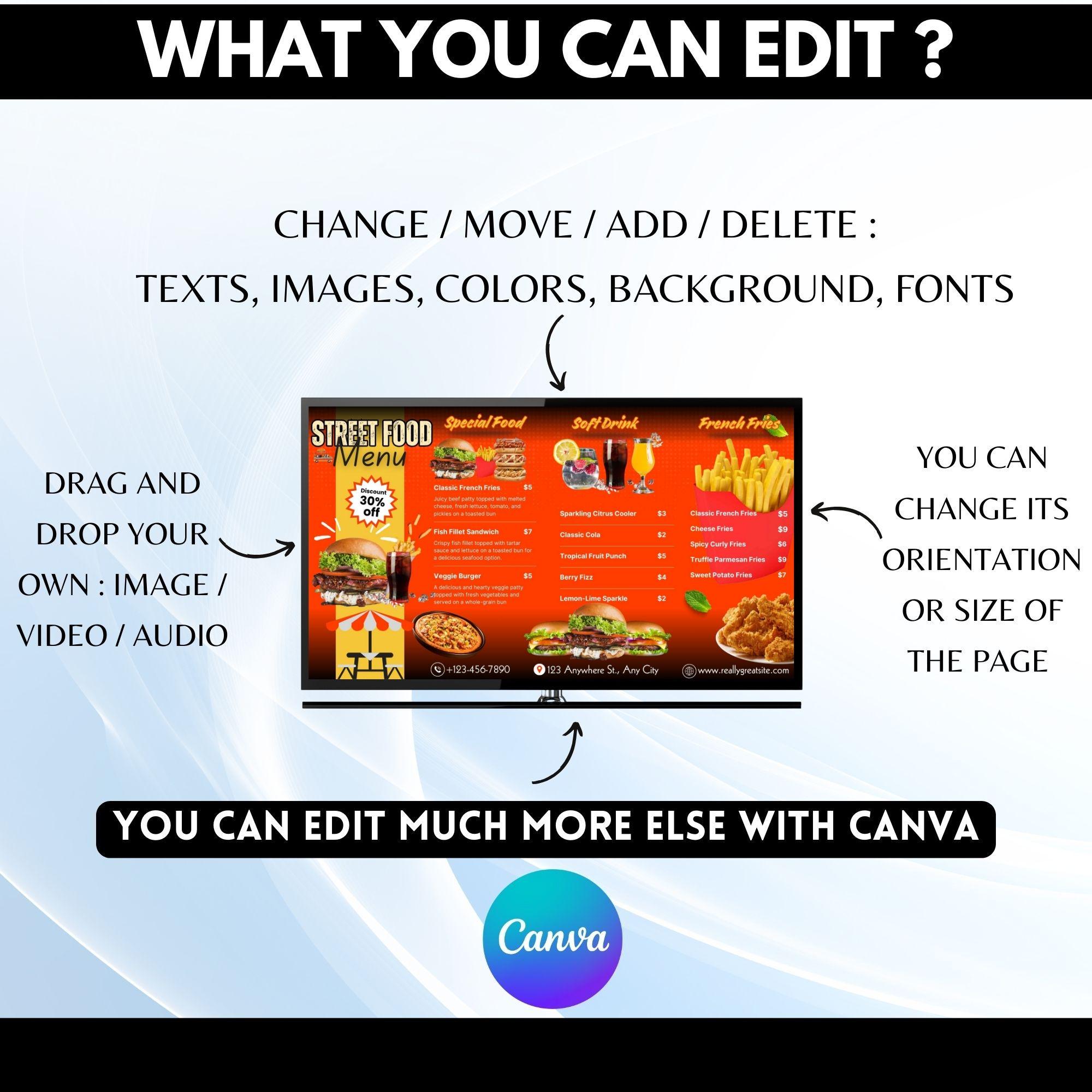 Street Food TV Menu Board, Food Truck Digital Menu Board, Editable ...