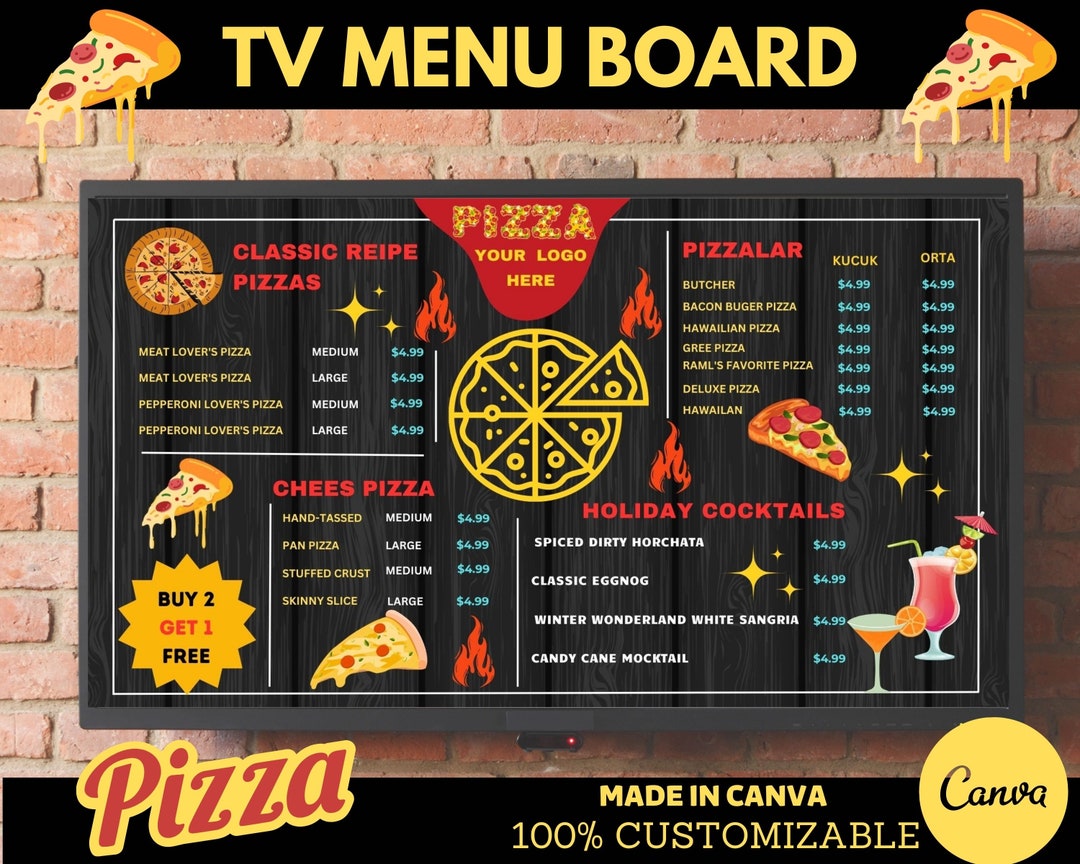Pizza Menu Board Pizza Tv Menu Pizza Digital Menu TV Menu - Etsy