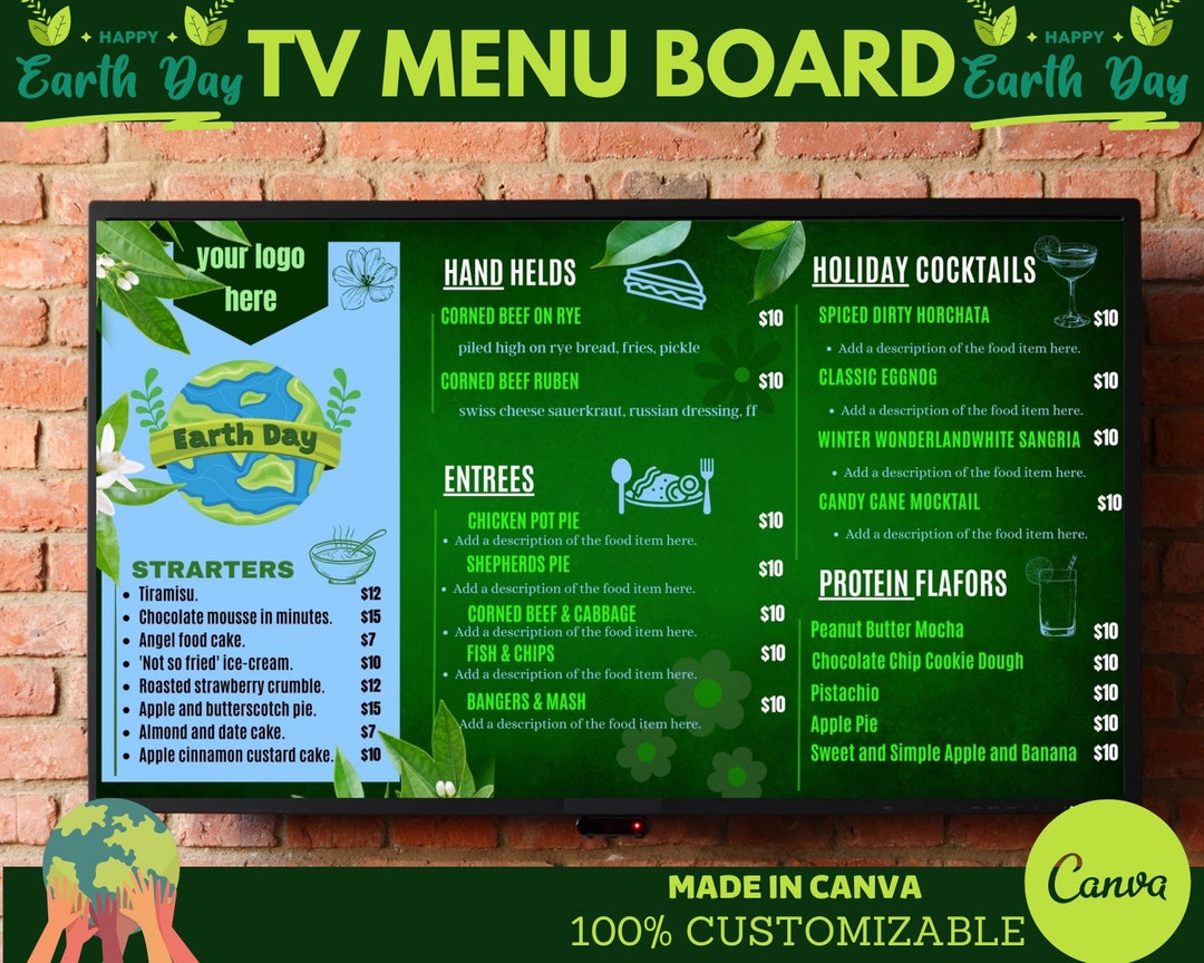 Earth Day Menu Board Menu on Tv Tv Menu Program Digital Tv - Etsy