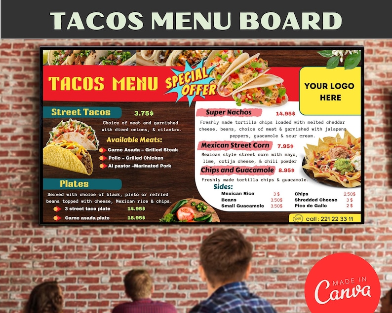 Taco Menu Board Template Digital Menu Board Restaurant Menu - Etsy
