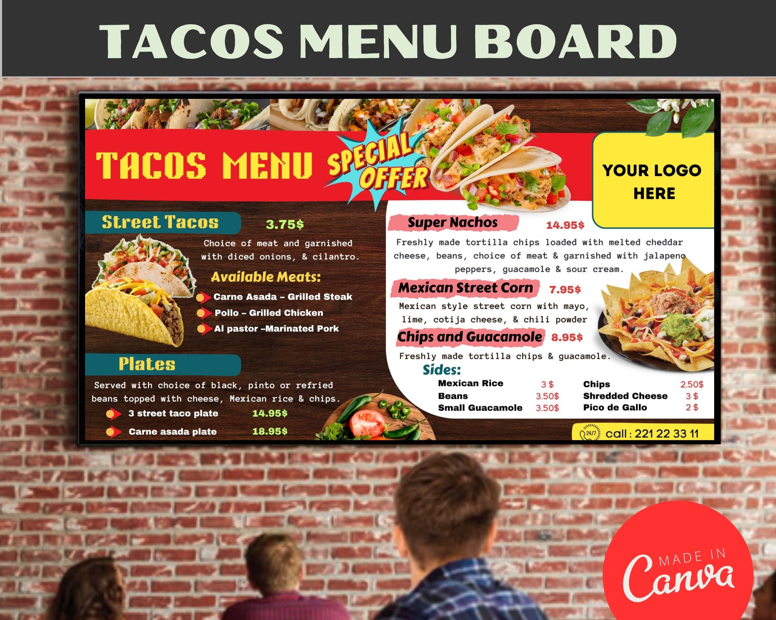 Taco Menu Board Template Digital Menu Board Restaurant Menu - Etsy