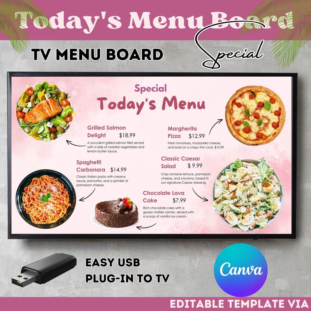 Special Today's Menu, Animated Digital Menu Board, Editable Canva ...