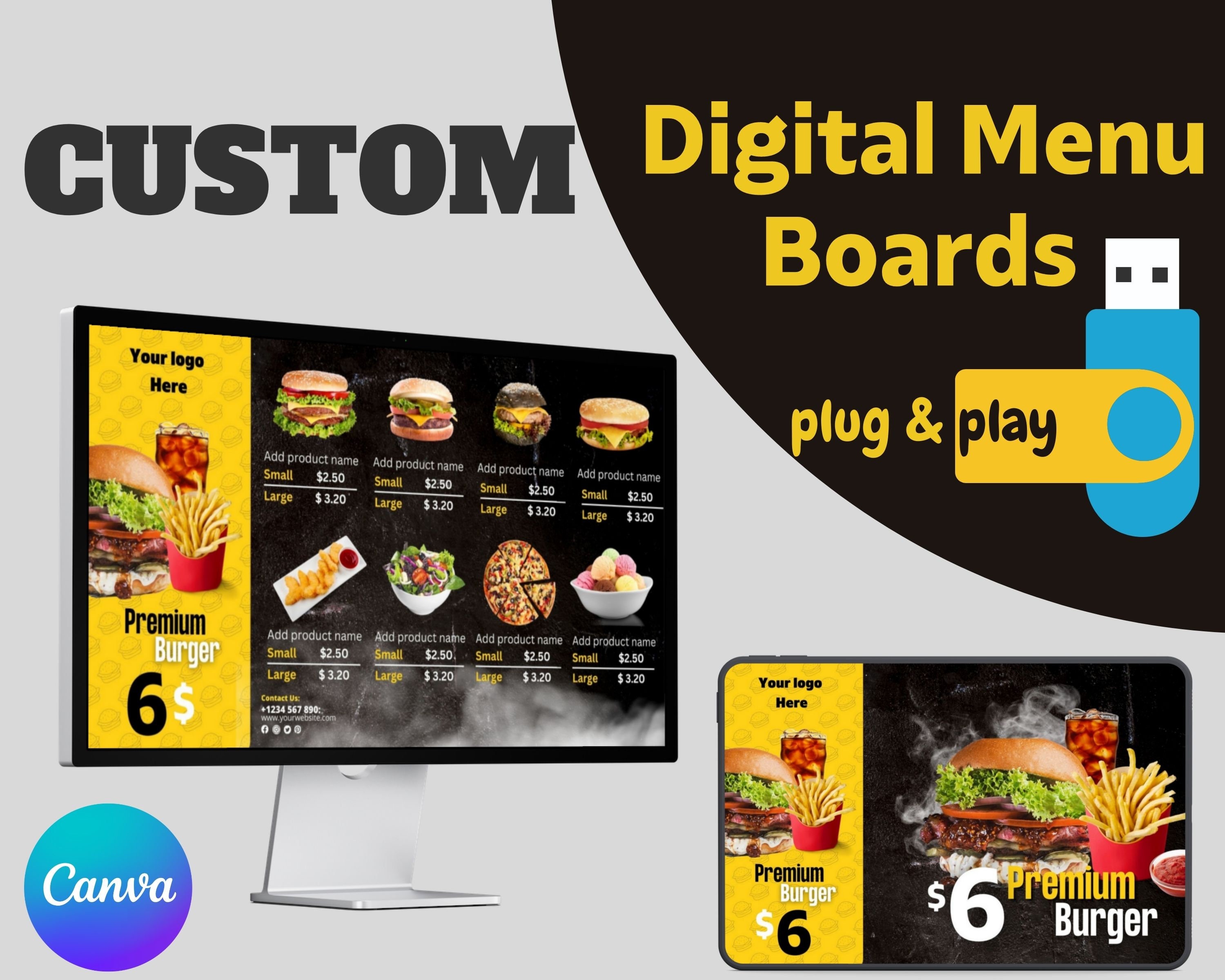 Custom Restaurant TV Menu Board Design: Food Flyers, Canva Template ...