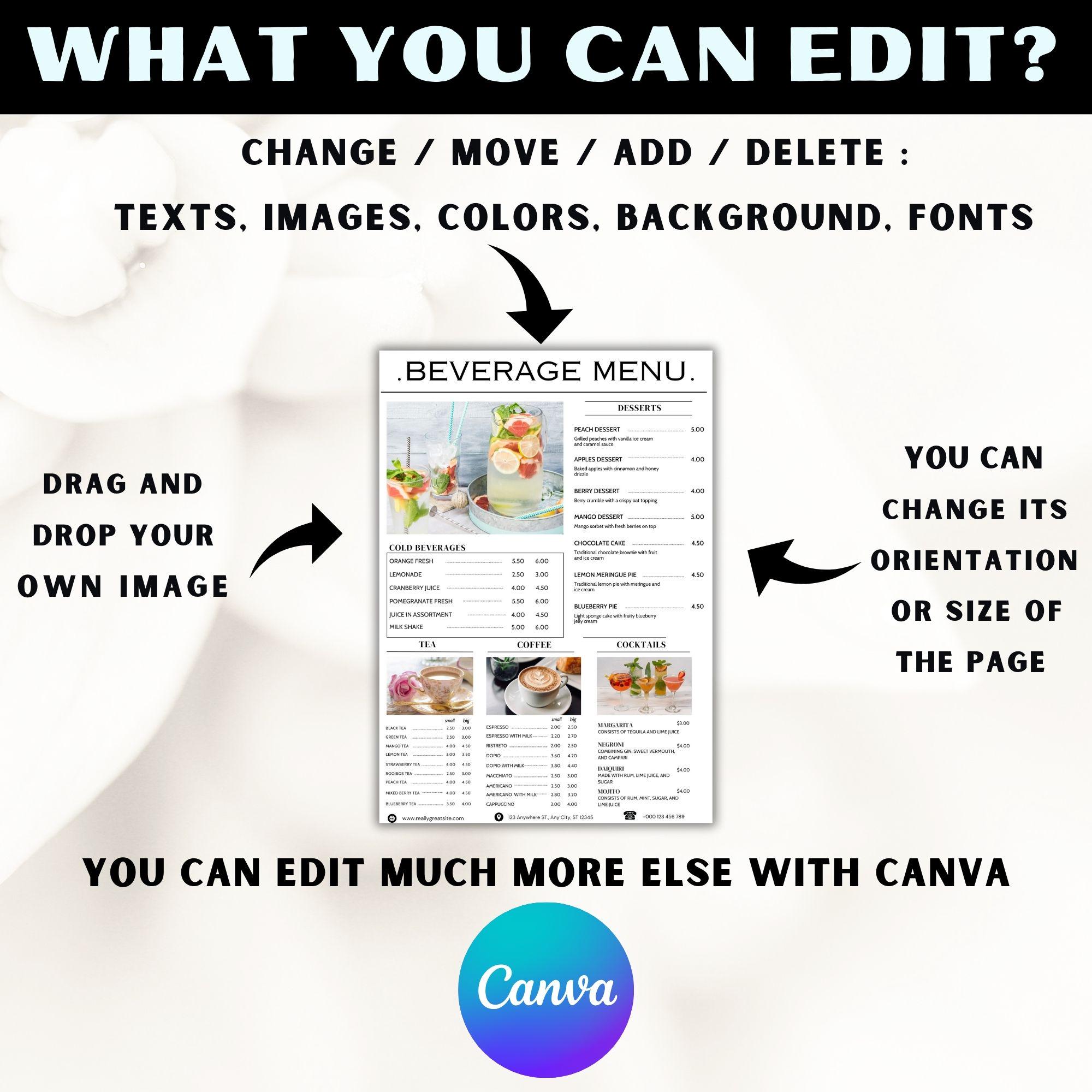Editable Beverage Menu Bundle - 3 Canva Templates | A4 Drink Menu ...