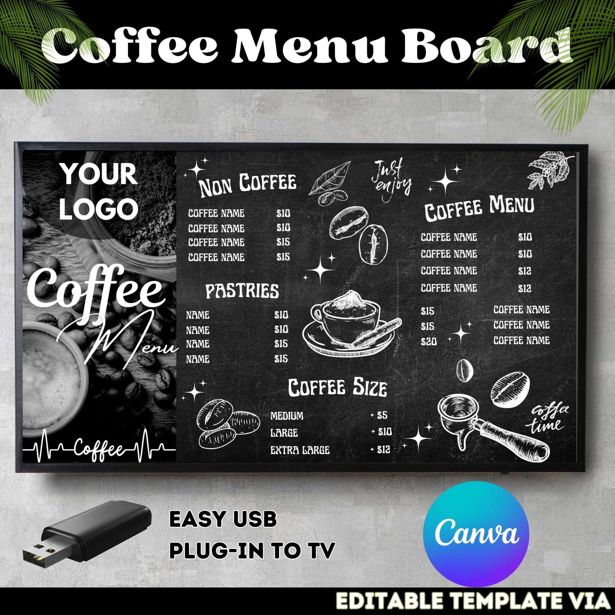 Coffee Menu Board, Easy DIY Digital Menu Board, Cafe Menu, Tv Menu ...