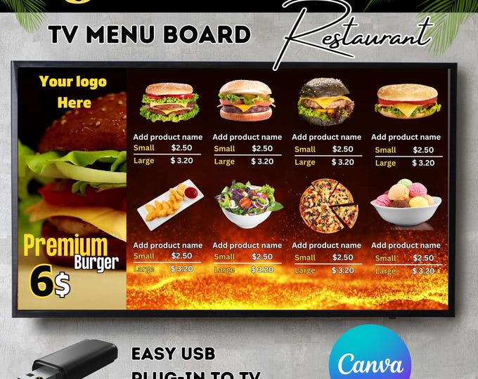 10 IN 1 PACK TV Menu Board Digital Menu Board Burger Menu Board ...