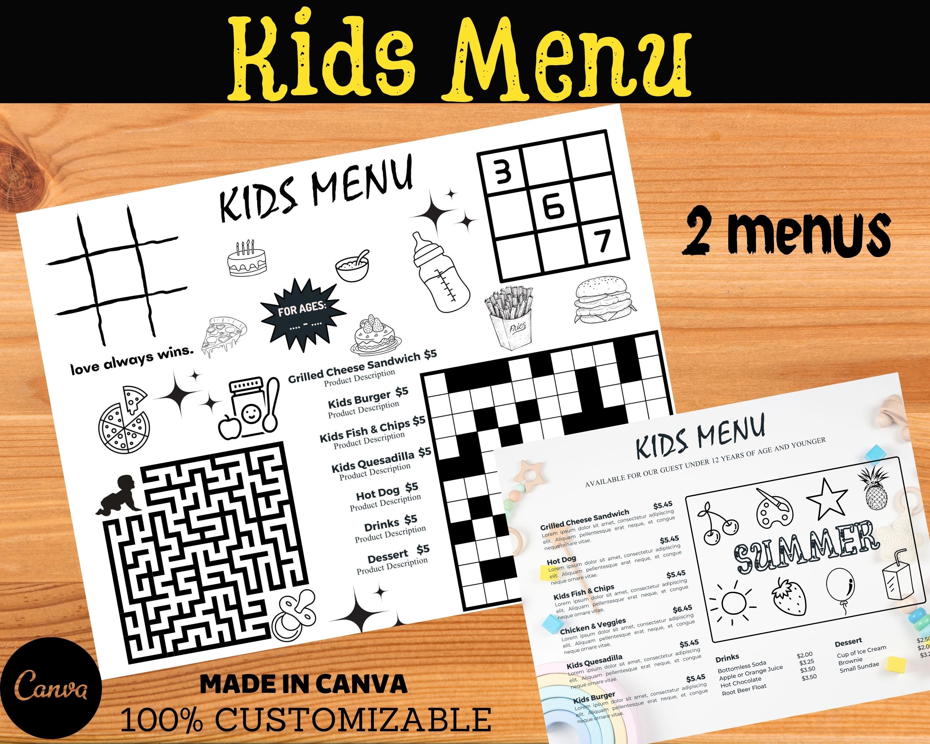 Kids Restaurant Menu Template: Pretend Play Chef, Dramatic Play (canva ...
