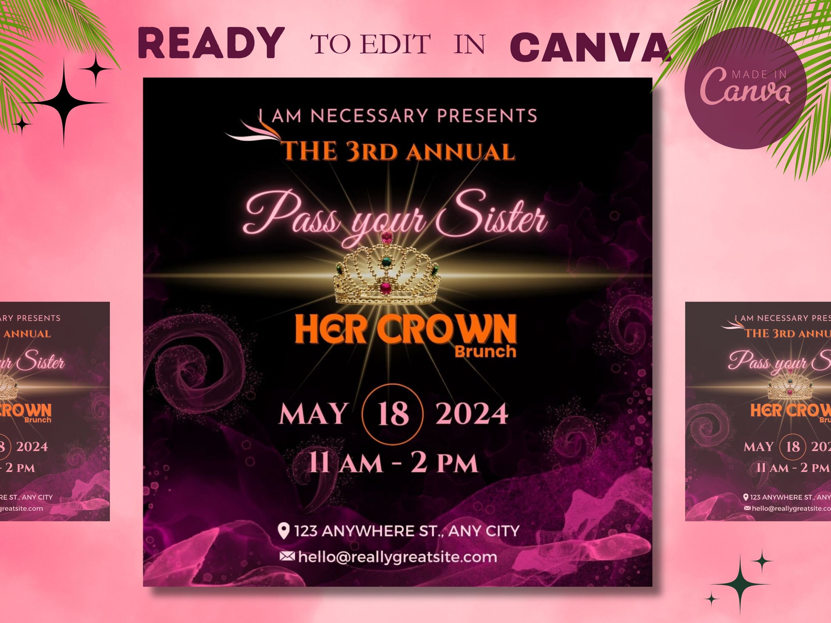 Crown Brunch Flyer, Editable Flyer Template, Birthday Flyer, Brunch ...
