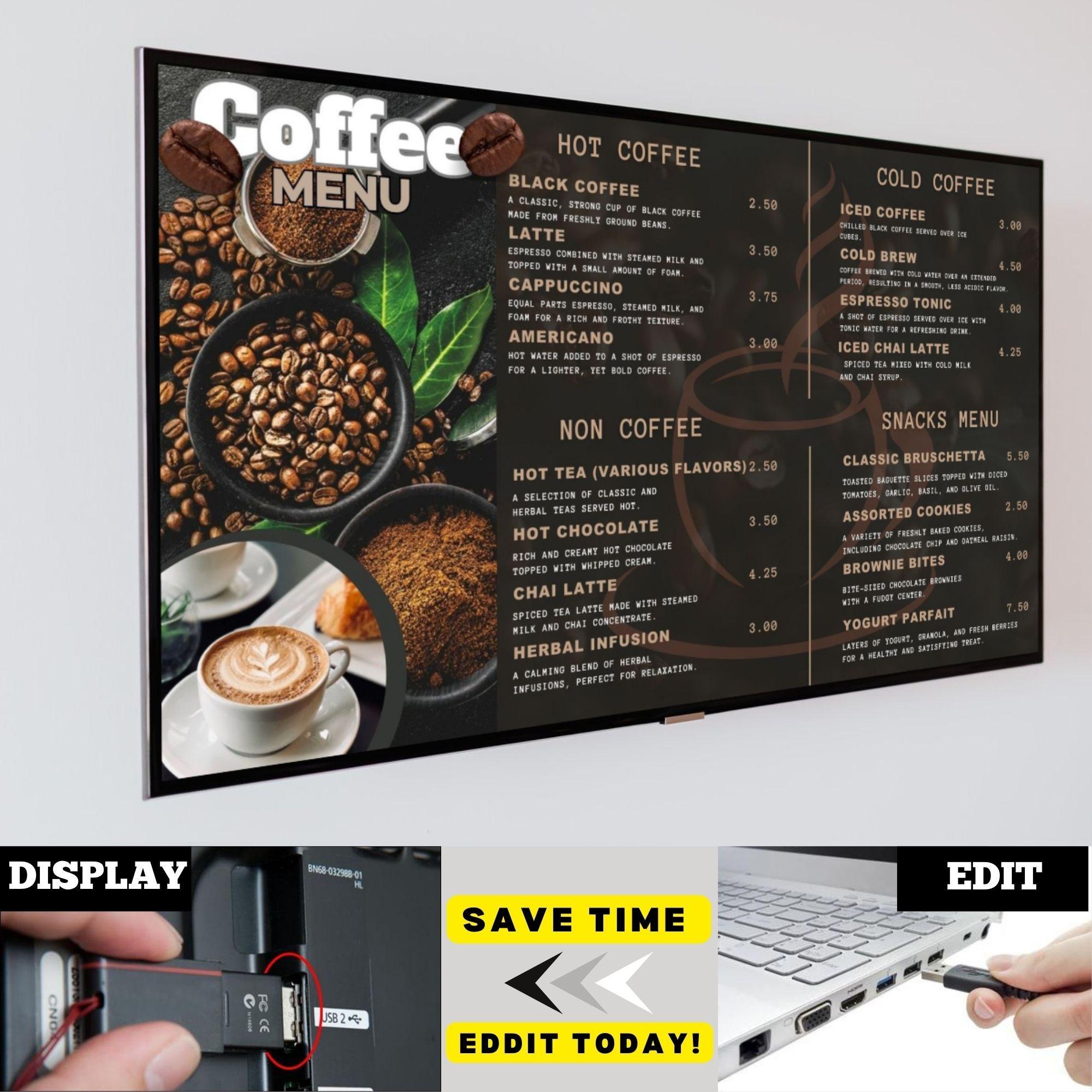 Coffee Shop TV Menu Board Template: Customizable Cafe Design (digital ...