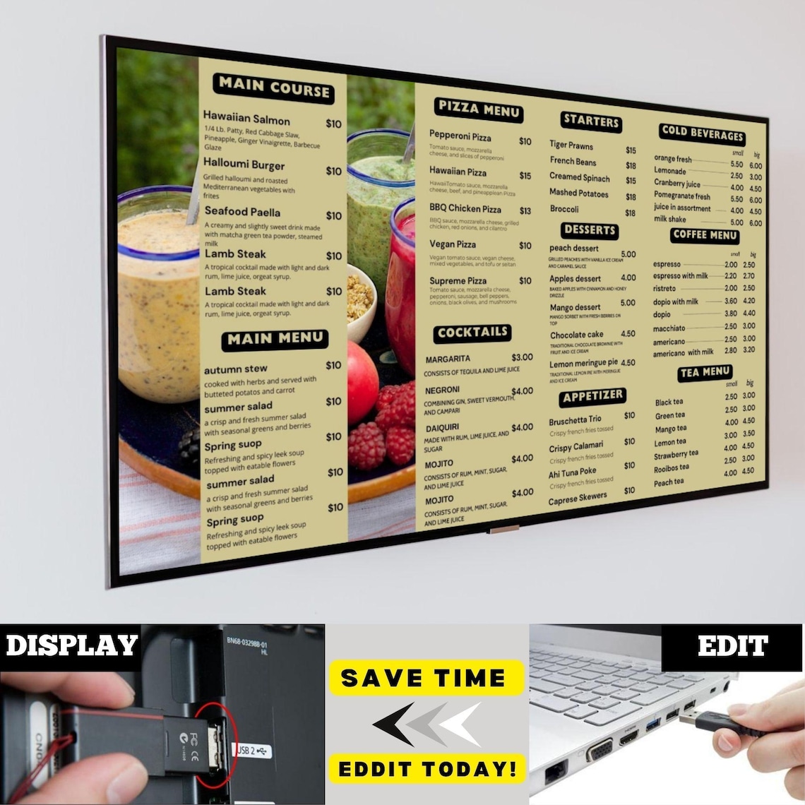 Digital Menu Board for Restaurant, Restaurant Menu Display Screen ...