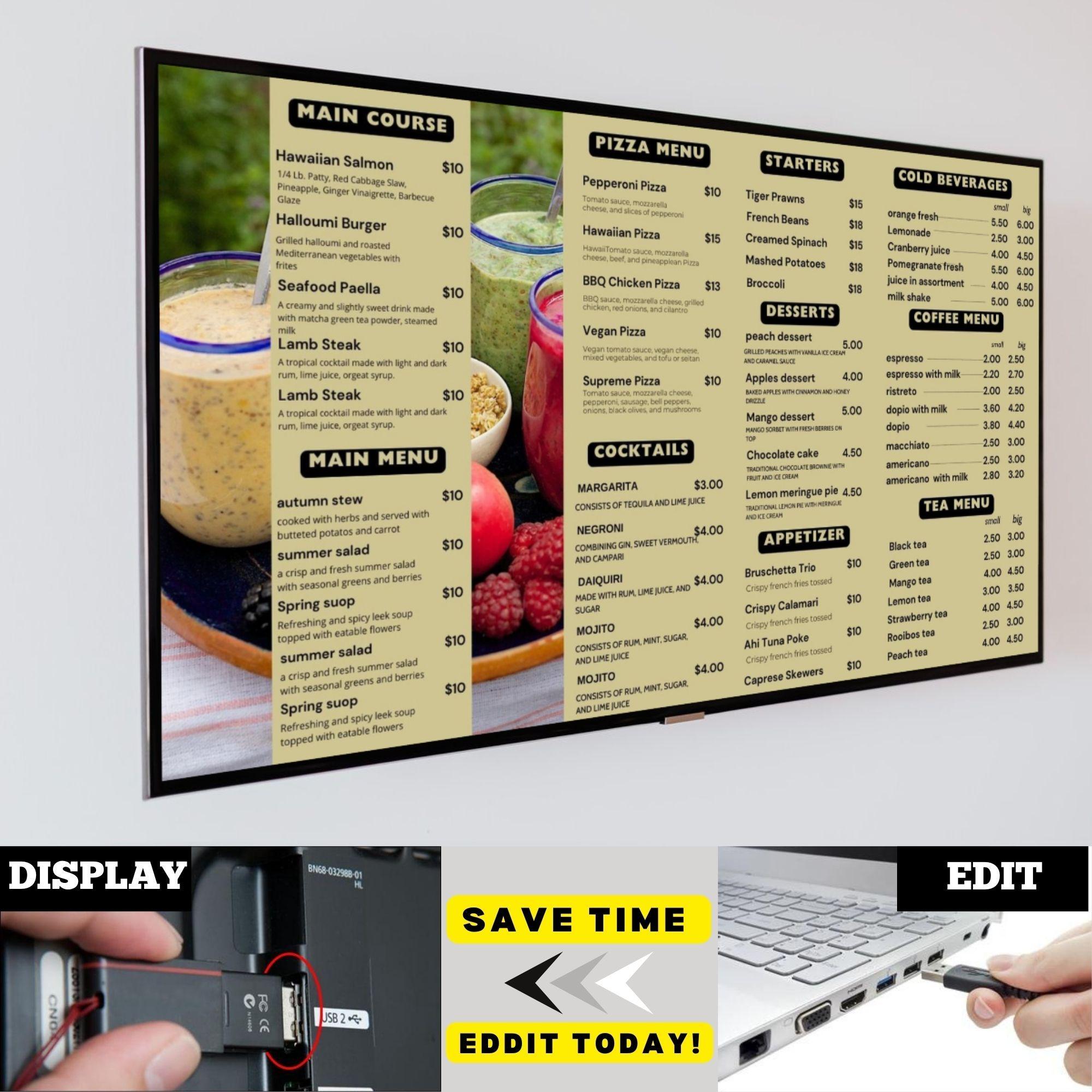 Digital Menu Board for Restaurant, Restaurant Menu Display Screen ...
