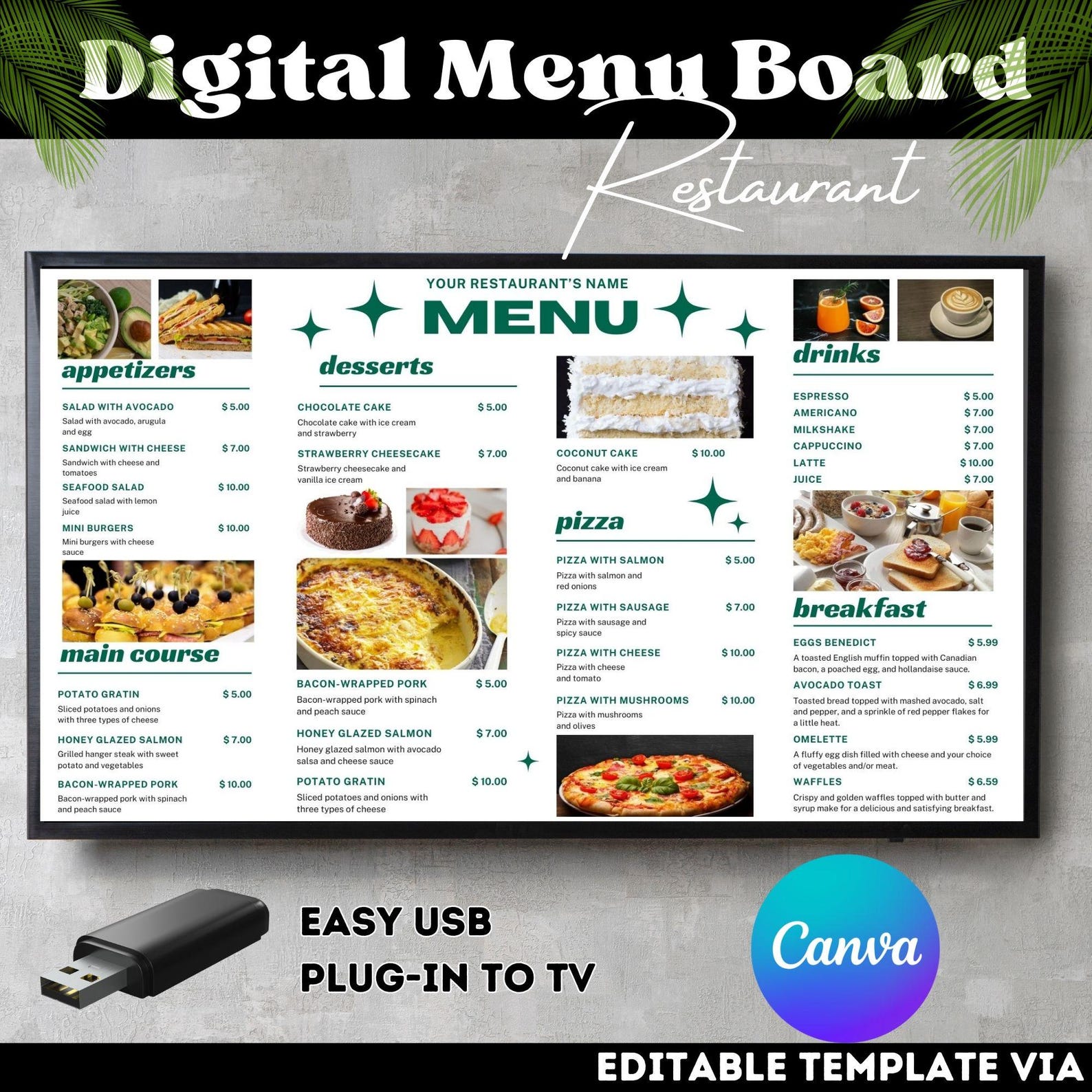 TV Menu Board for Restaurant, Restaurant Menu Display Screen, Digital ...