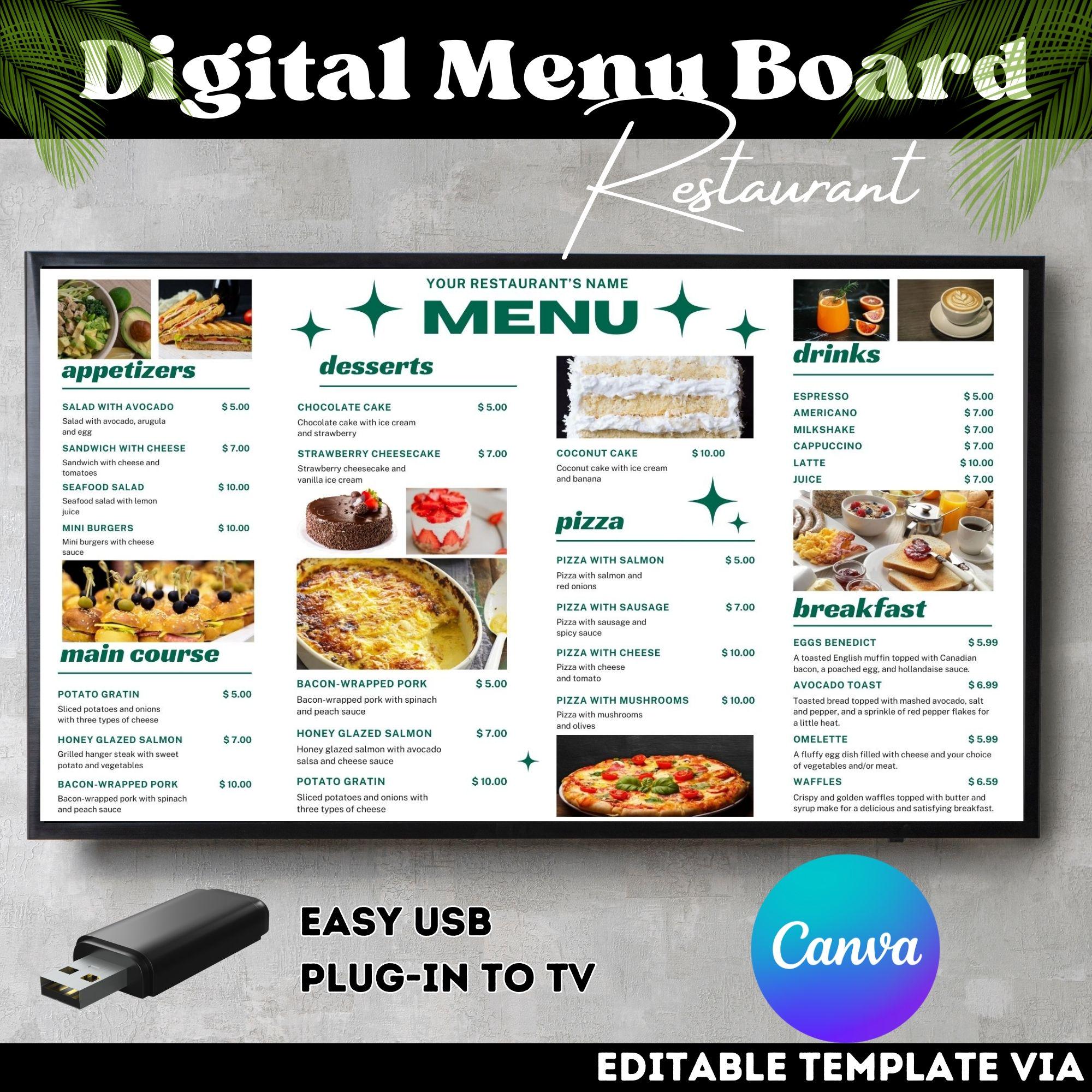 TV Menu Board for Restaurant, Restaurant Menu Display Screen, Digital ...