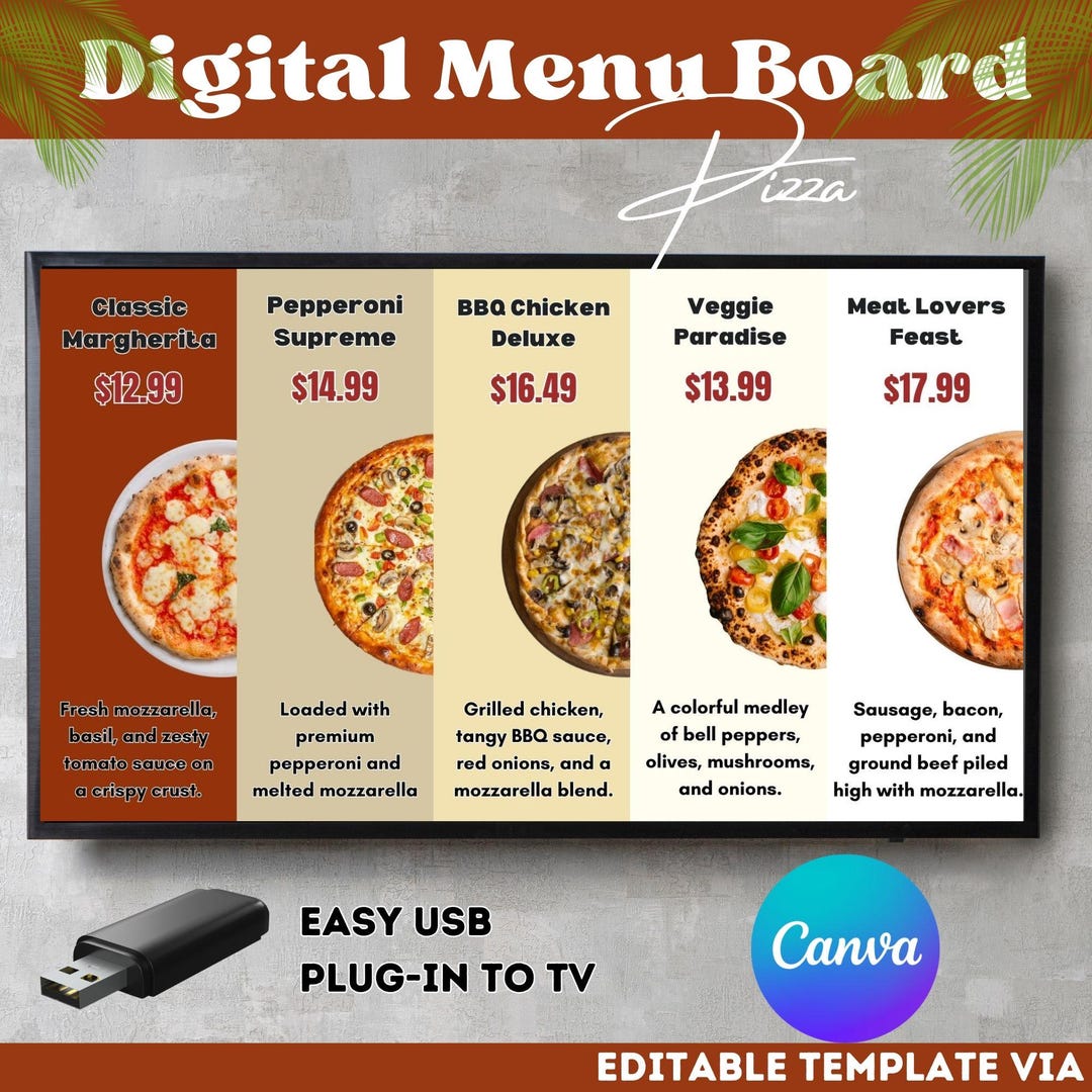 4K Animated Digital Pizza Menu Board | Editable TV Screen Menu for ...