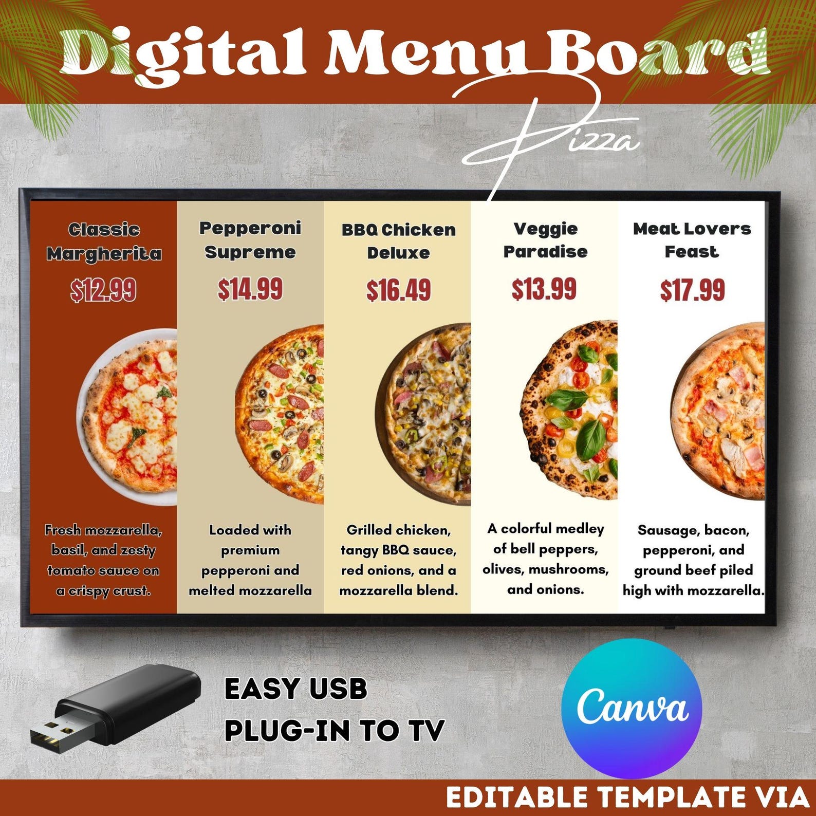 4K Animated Digital Pizza Menu Board: Editable Canva Template - Etsy