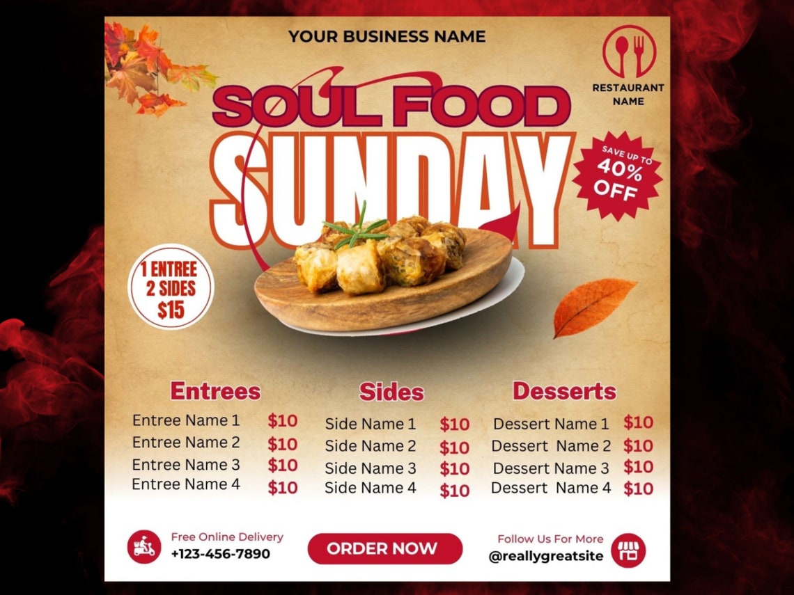 Soul Food Sunday Flyer: Dinner Special Template (canva Editable) - Etsy