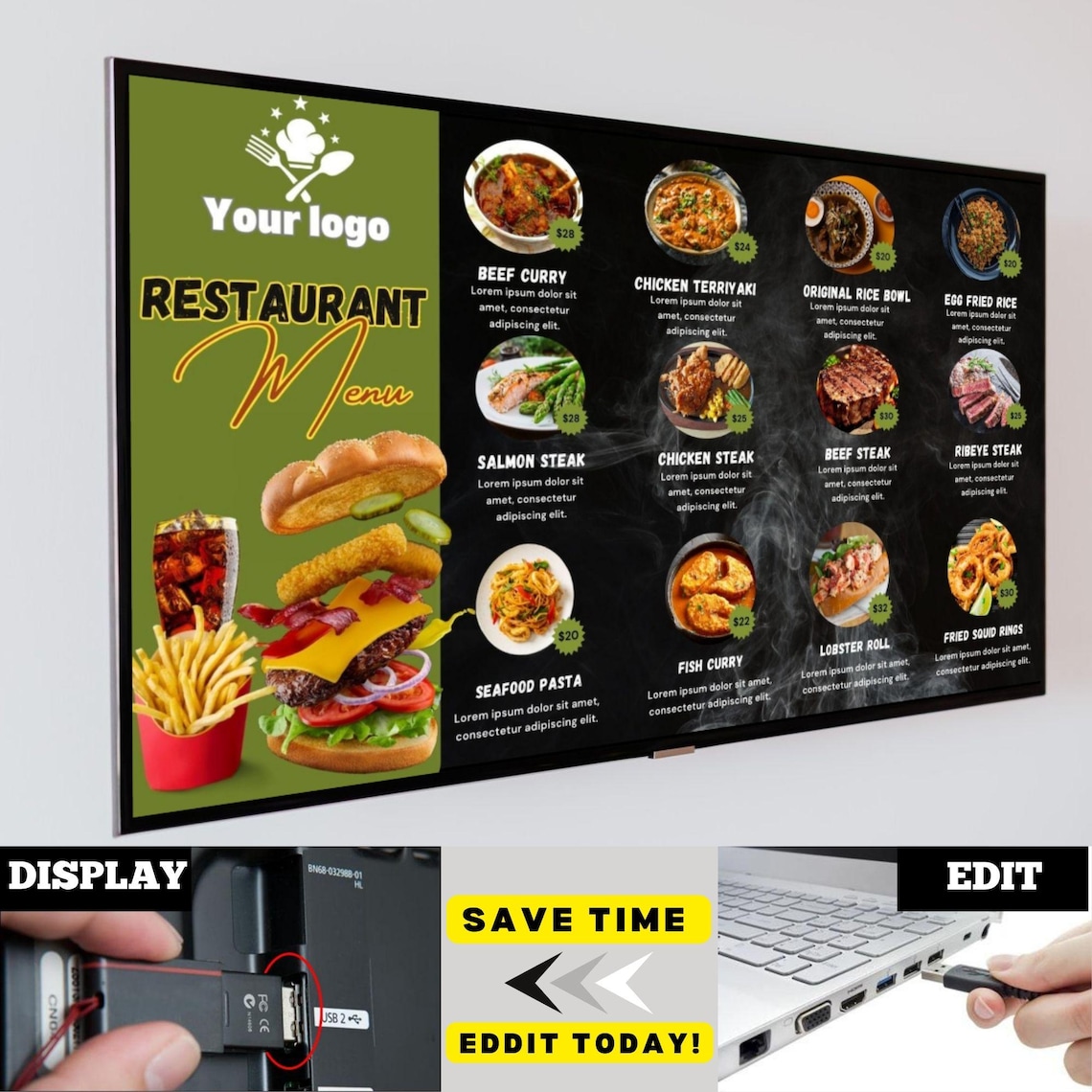 TV Menu Board for Restaurant, Digital Restaurant TV Menu Board ...