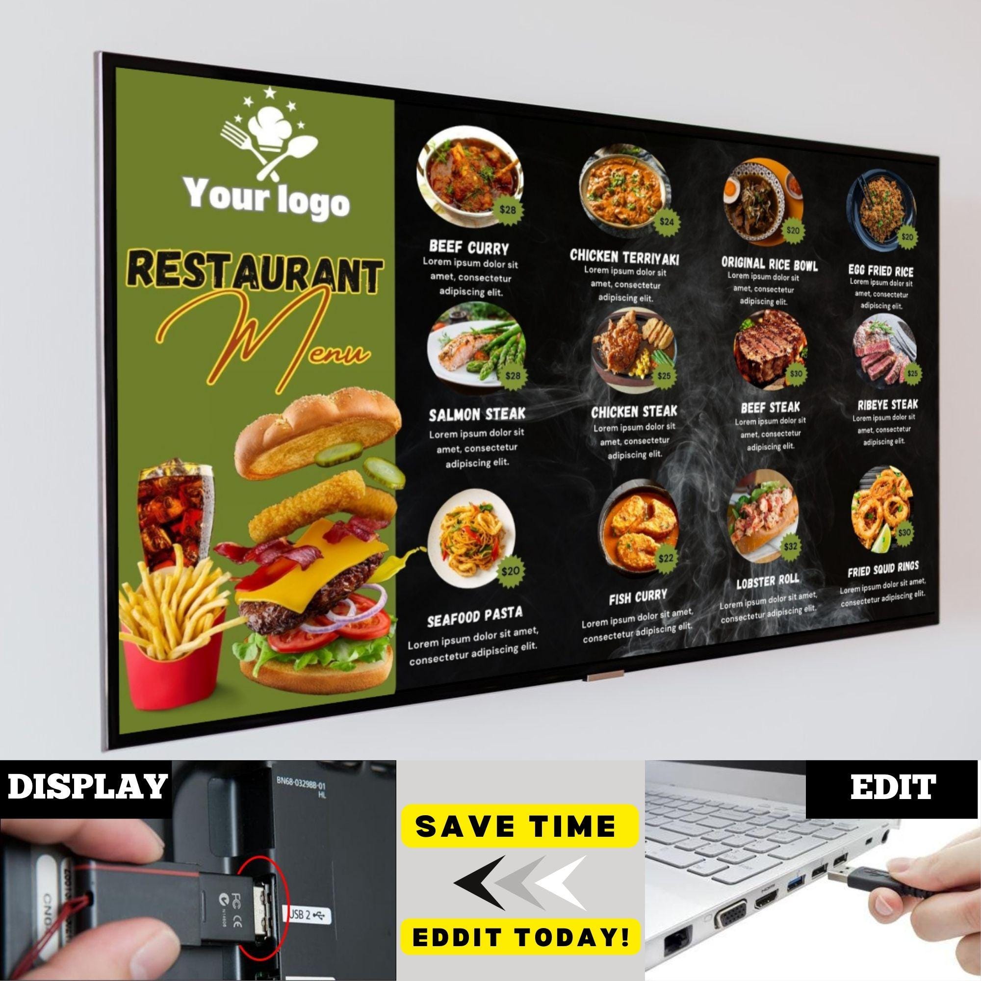 TV Menu Board for Restaurant, Digital Restaurant TV Menu Board ...